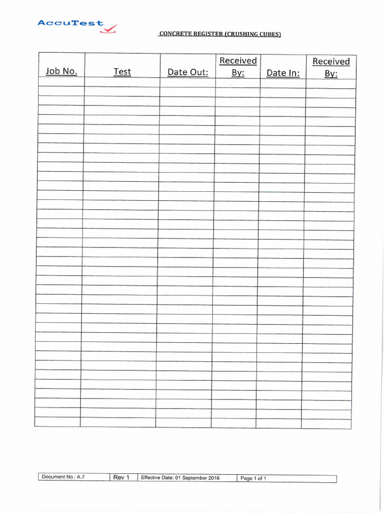 A.7 - Concrete Register (Crushing Cubes) | PDF
