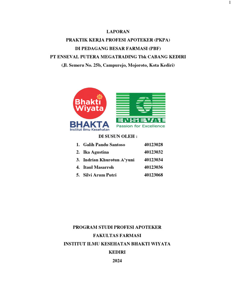 001 Laporan PKPA - PBF PT. Enseval | PDF