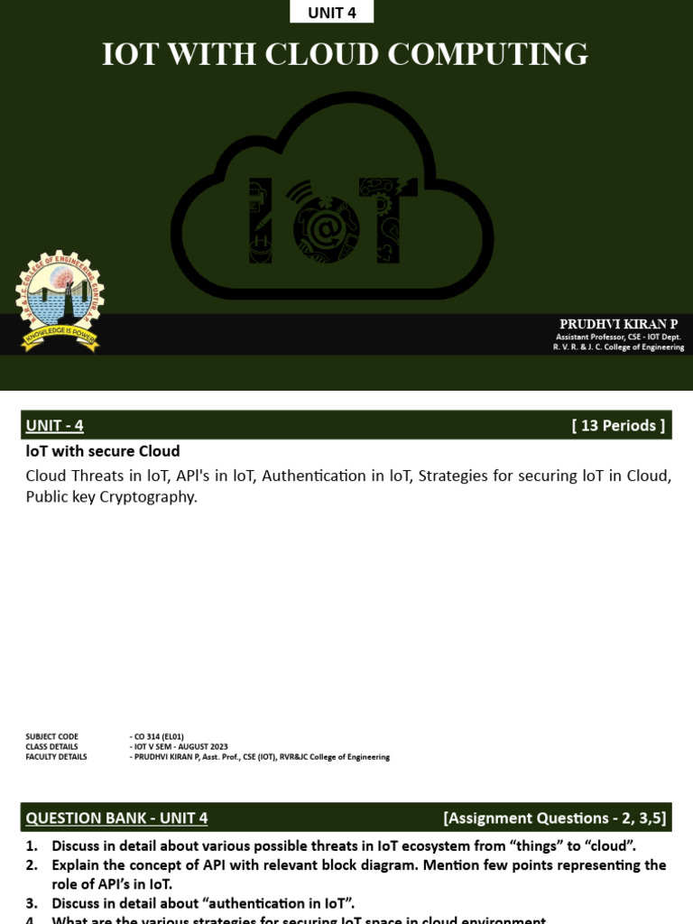 IoT With Cloud Computing - Unit 4 | PDF | Internet Of Things | Computer Security