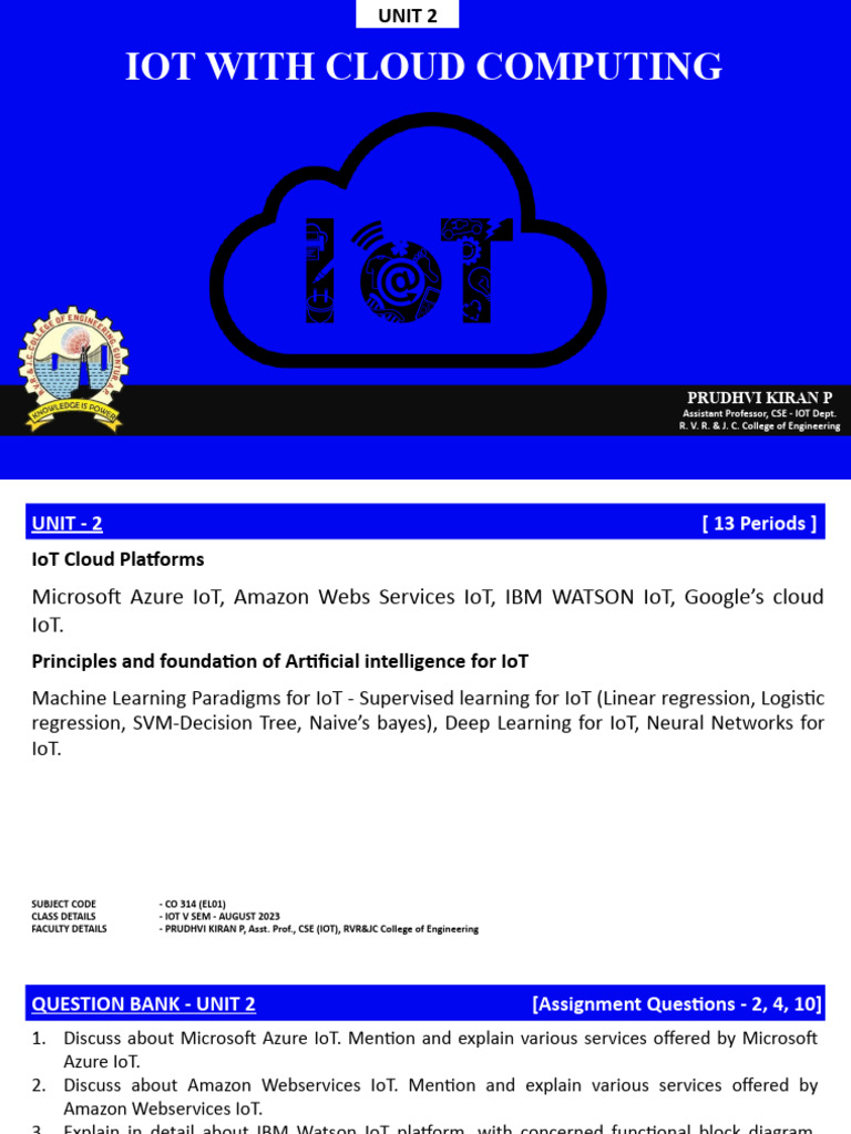 IoT With Cloud Computing - Unit 2 | PDF | Internet Of Things | Machine Learning