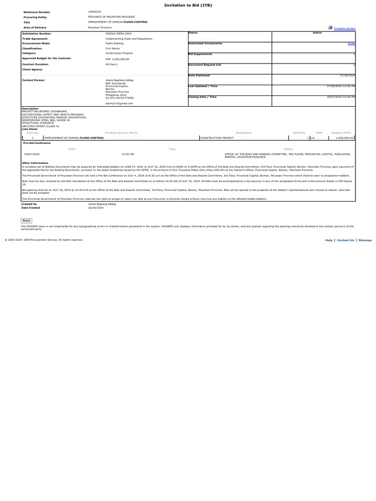 Improvement of Samoki Flood Control Mountaing Province | PDF