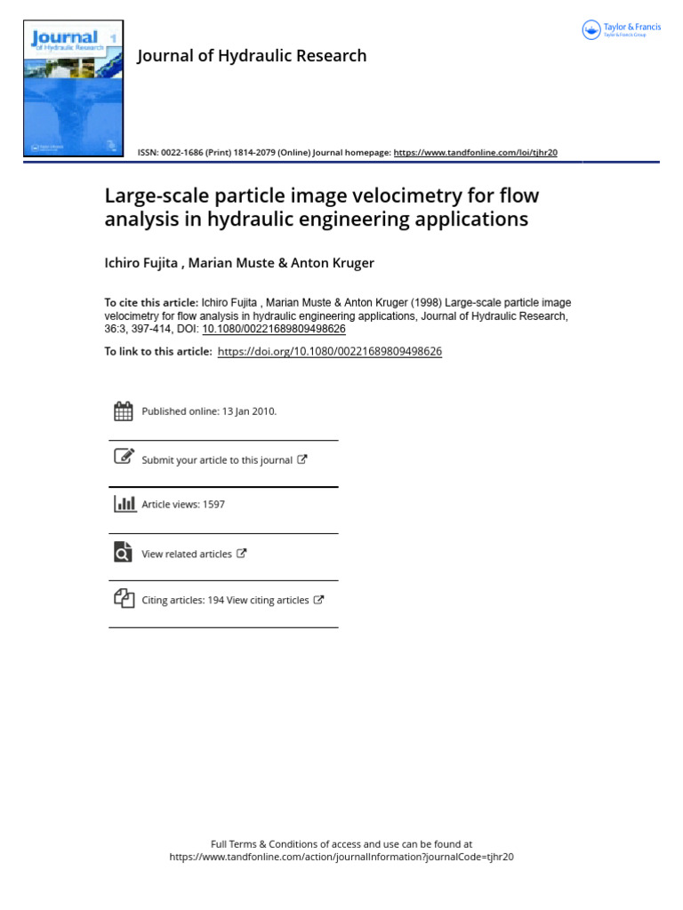 Large-Scale Particle Image Velocimetry For Flow Analysis in Hydraulic Engineering Applications ...