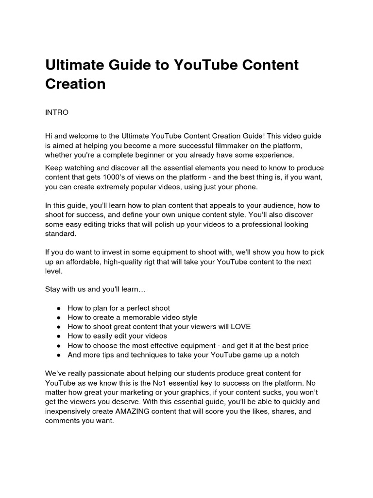 YouTube Content Creation Essentials | PDF | You Tube | Lighting