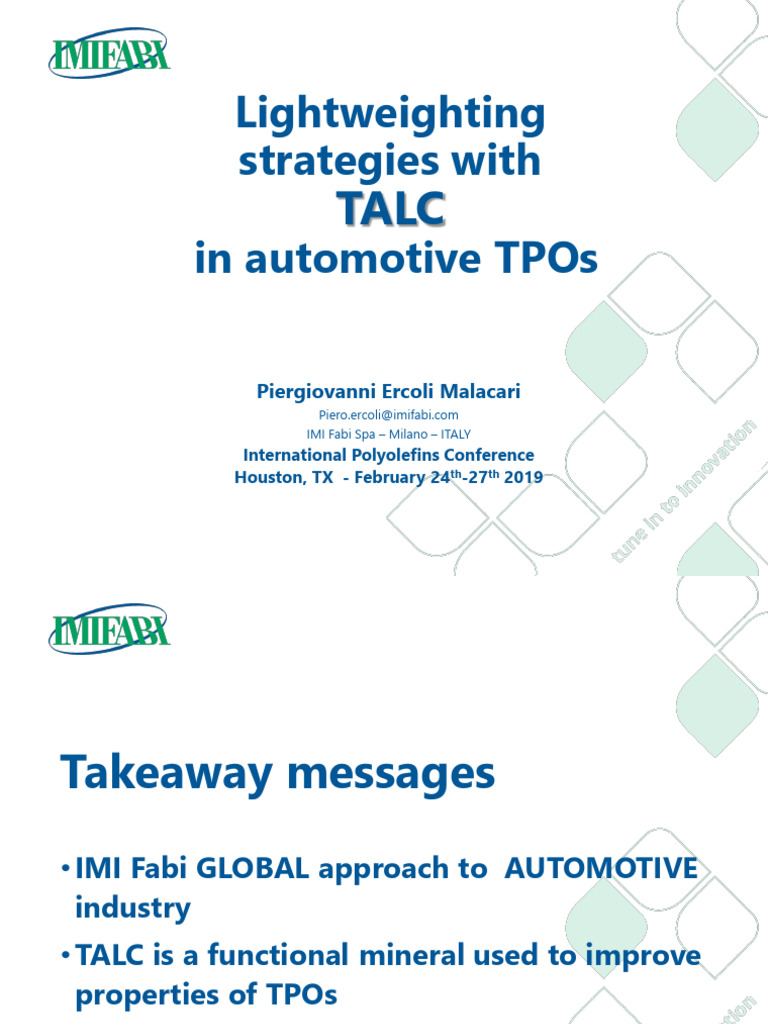 Piero Ercoli Imifabi 190208 Lightweighting Strategies With Talc in Auto ...
