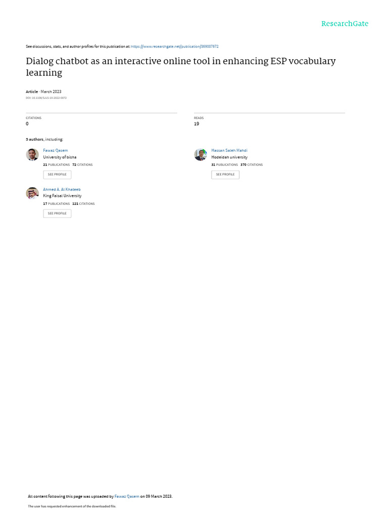 Dialog Chatbot As An Interactive Online Tool in Enhancing ESP ...