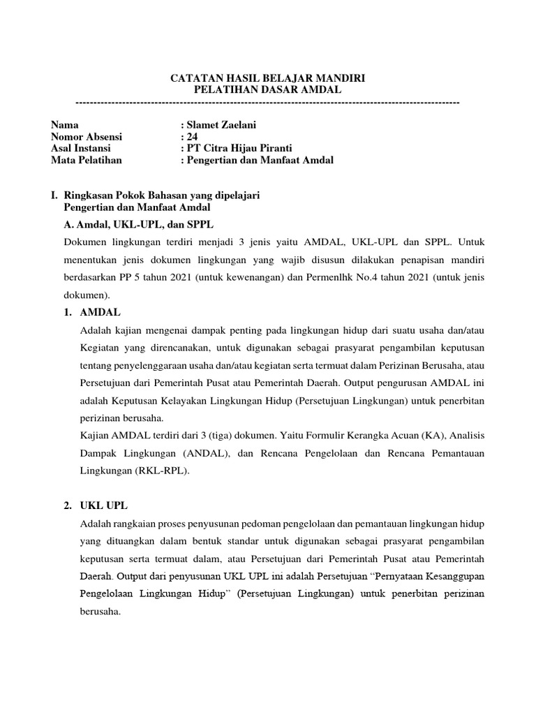 Tugas Belajar Mandiri MP2 - Pengertian Dan Manfaat Amdal - 24. Slamet ...