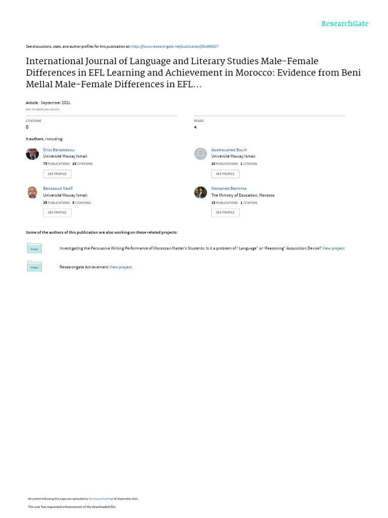 Differences in Efl Learning in Morocco | PDF | Second Language | English As A Second Or Foreign ...