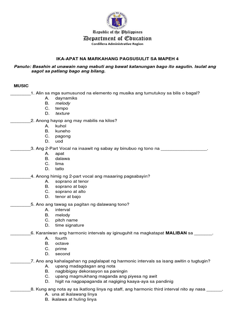 TQ - Q4 - Mapeh - 4 - Edgar Vicente | PDF