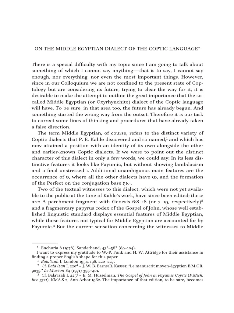 Schenke - On The Middle Egyptian Dialect of The Coptic Language | PDF ...