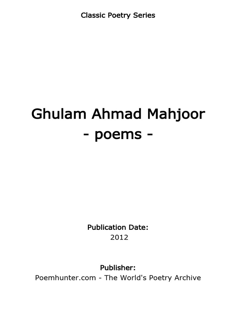 Mahjoor Poems in English | PDF