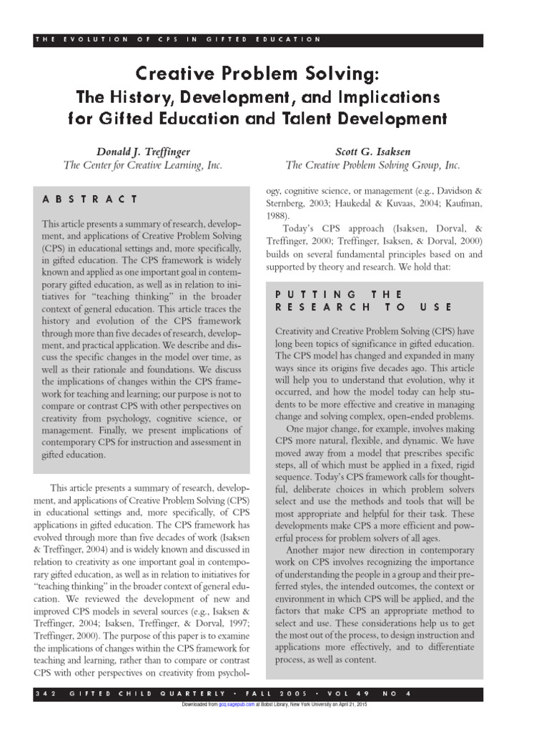 Treffinger2005-Creative Problem Solving | PDF | Creativity | Thought
