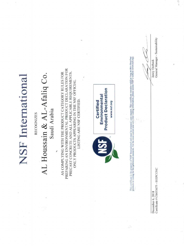 A2-NSF Certificate0001-Green Concrete | PDF
