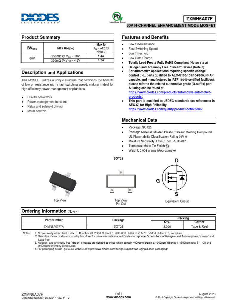 ZXMN6A07F | PDF | Computer Engineering | Electronic Engineering