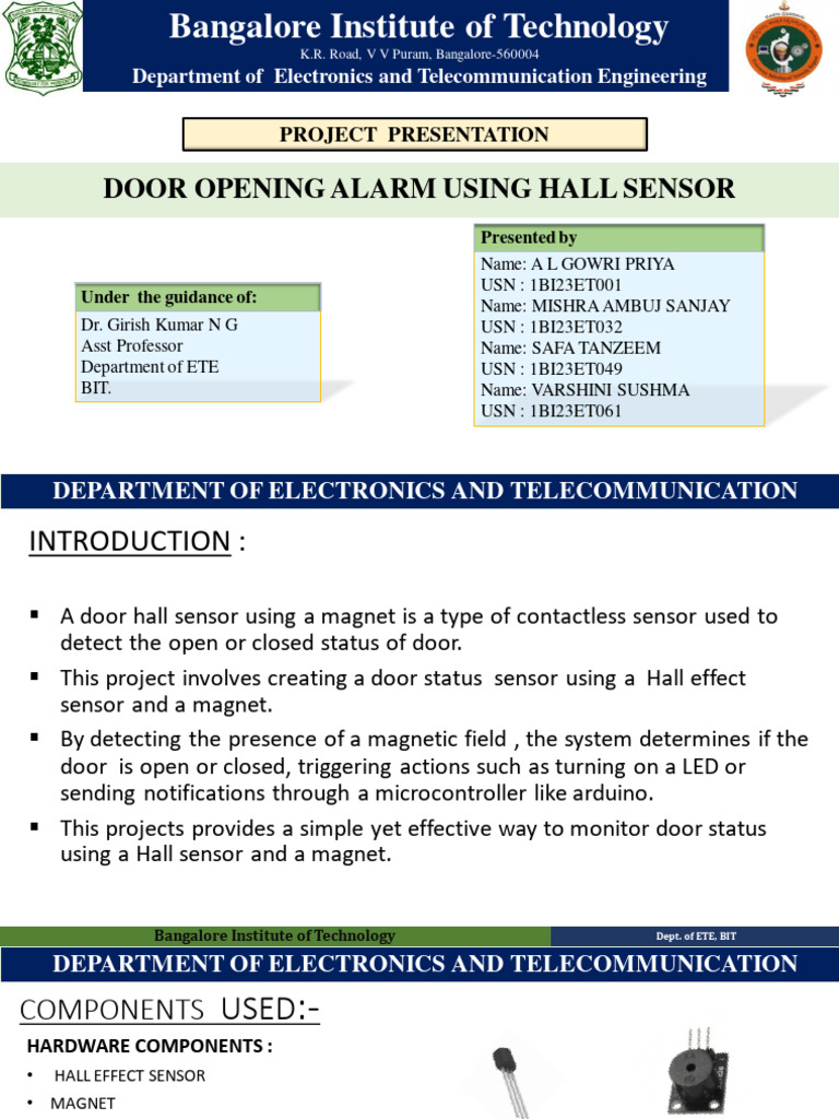 Door Opening Alarm Using Hall Sensor: Department of Electronics and ...