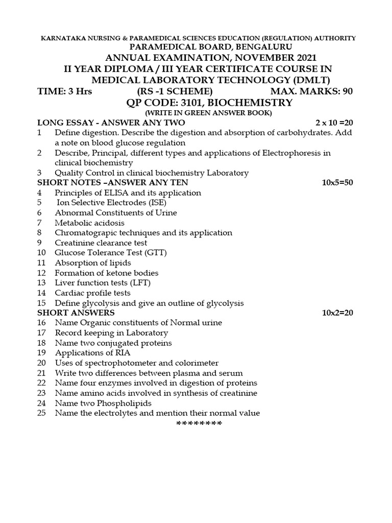 QP Code: 3101, Biochemistry | PDF | Periodontology | Hemodialysis