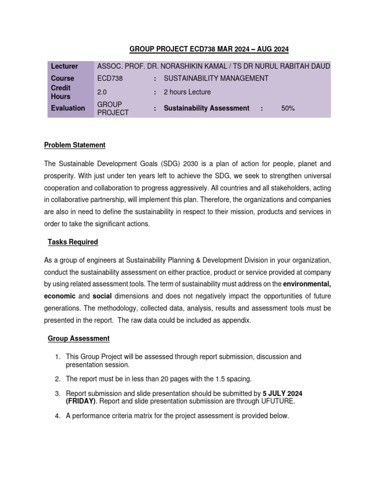 Group Project Instruction and Rubric ECD738 MAR-AUG 2024 | PDF | Sustainability | Argument
