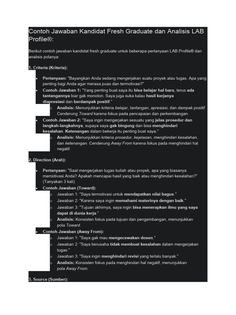 Contoh Jawaban Fresh Graduate LAB Profile | PDF