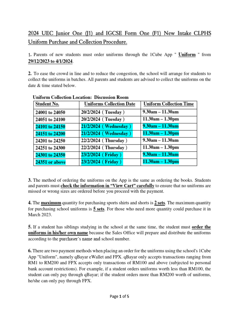 2024 Uniform Purchase Guide for CLPHS | PDF | Mail | Receipt