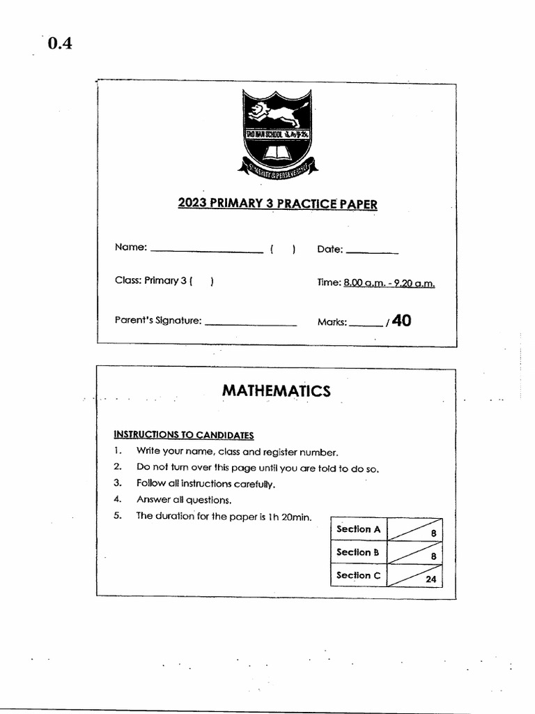 P3 Maths 2023 WA1 Taonan | PDF
