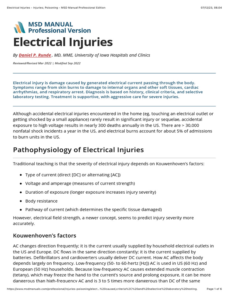 Electrical Injury: Symptoms and Treatment | PDF | Alternating Current ...