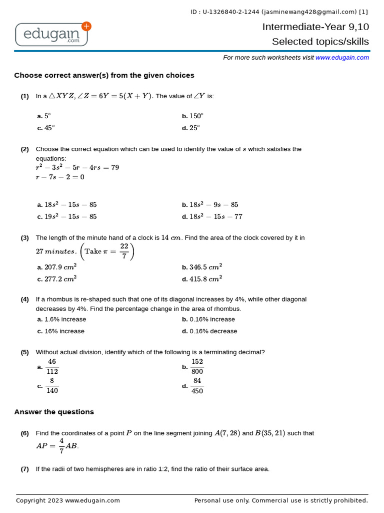 Grade10 1326840 2 1244.q | PDF | Area | Circle