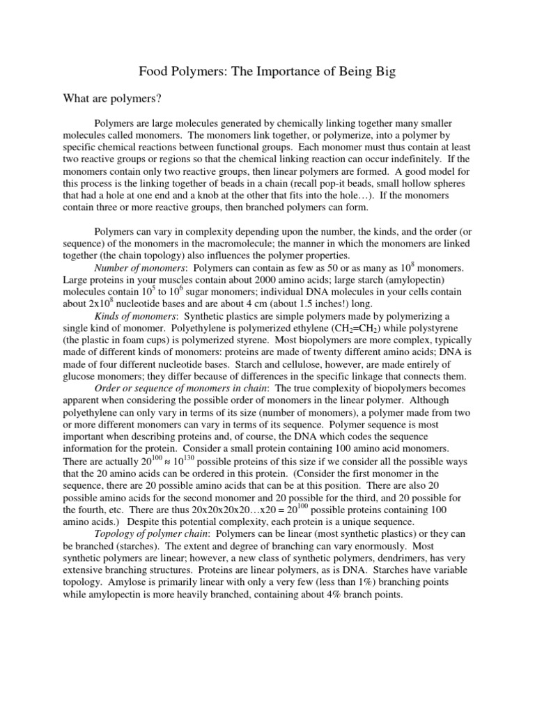 Food Polymers | PDF | Gelatin | Monomer