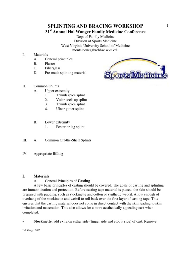 Splinting and Brace WKSHP | PDF | Elbow | Plaster