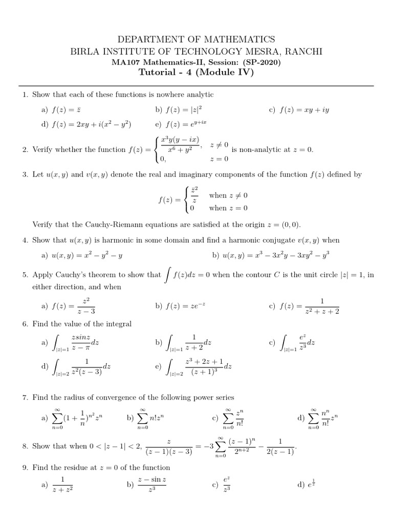 MA107 - Tutorial-4 (1) (1) - 240404 - 092222 | PDF | Power Series | Function (Mathematics)