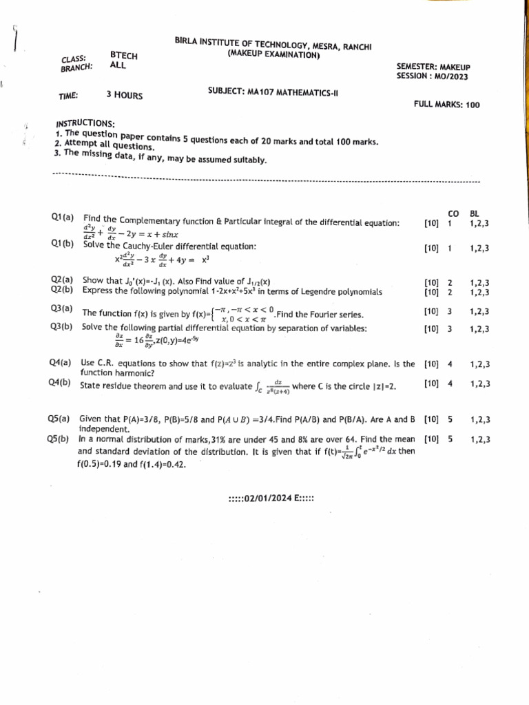 Mathematics Pyqs 2nd Sem | PDF | Equations | Fourier Series