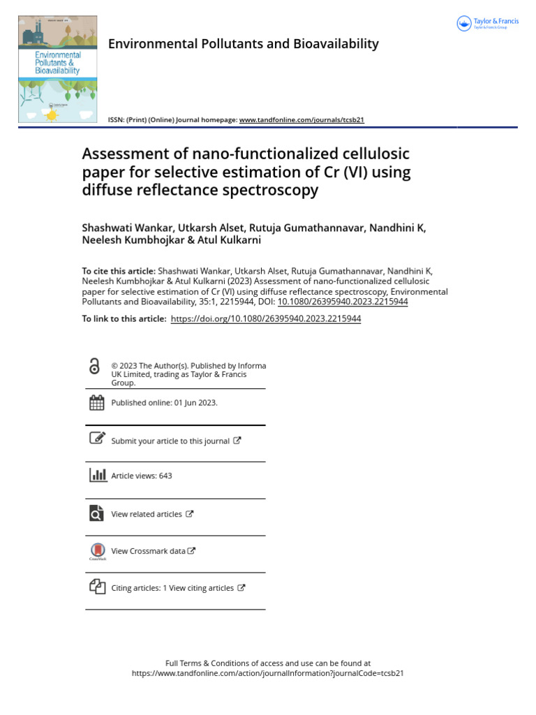 Assessment of Nano-Functionalized Cellulosic Paper For Selective Estimation of CR VI Using ...
