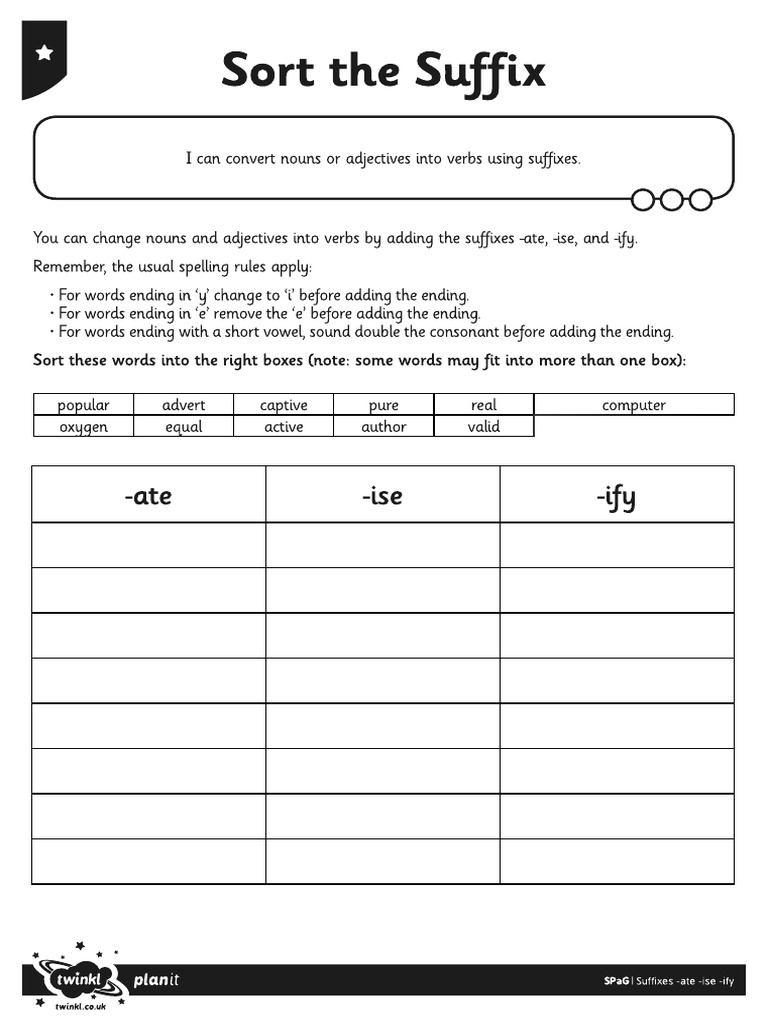 Activity Sheet Sort The Suffix | PDF