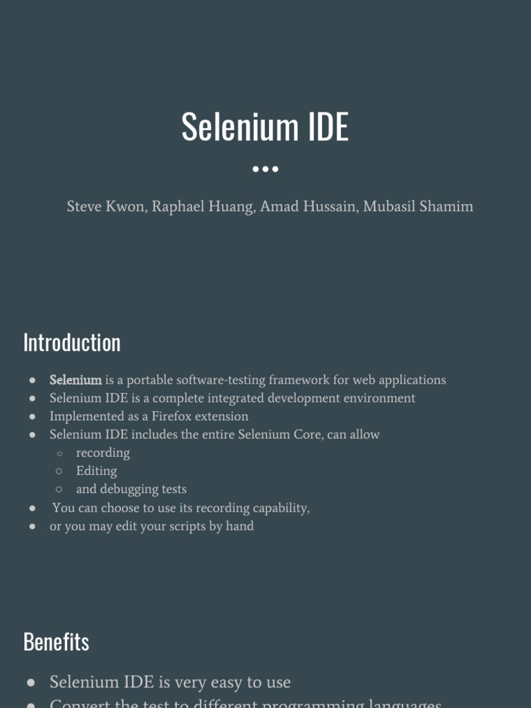Selenium IDE | PDF | Html Element | Integrated Development Environment Selenium IDE | PDF | Html Element | Integrated Development Environment