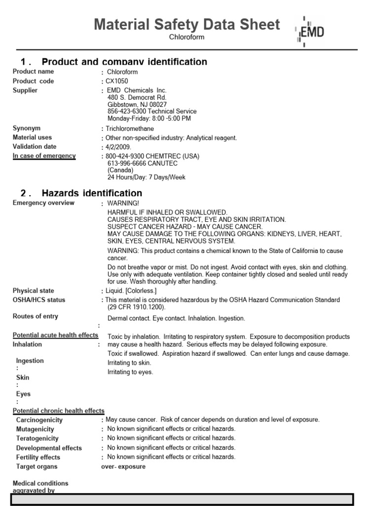Material Safety Data Sheet: 1 - Product and Company Identification ...