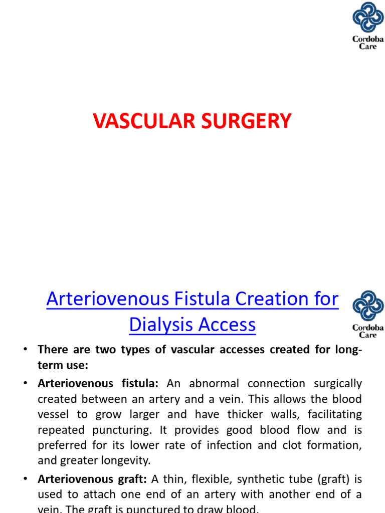 Vascular Surgery: Fistula, Endarterectomy, Stenting, Thrombolysis | PDF ...