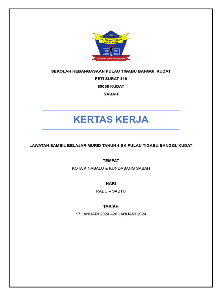 Kertas Kerja Lawatan Sambil Belajar Tahun 6 - SKPT | PDF | Perjalanan