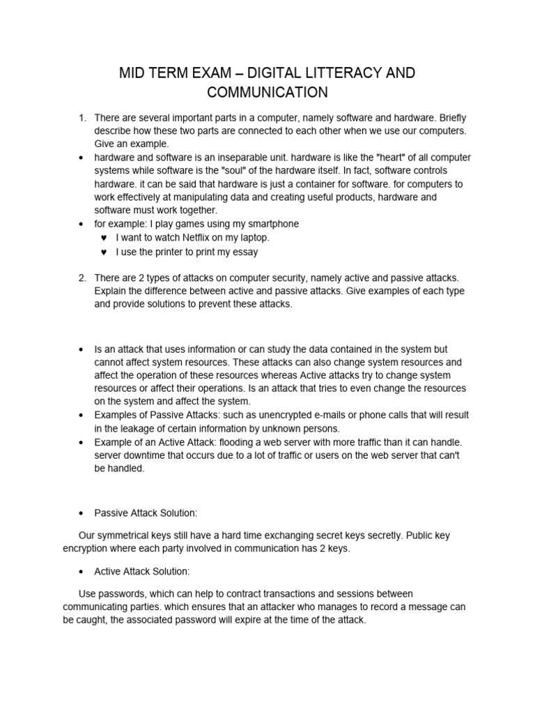 Mid Term Exam - Digital Litteracy and Communication | PDF | Encryption ...