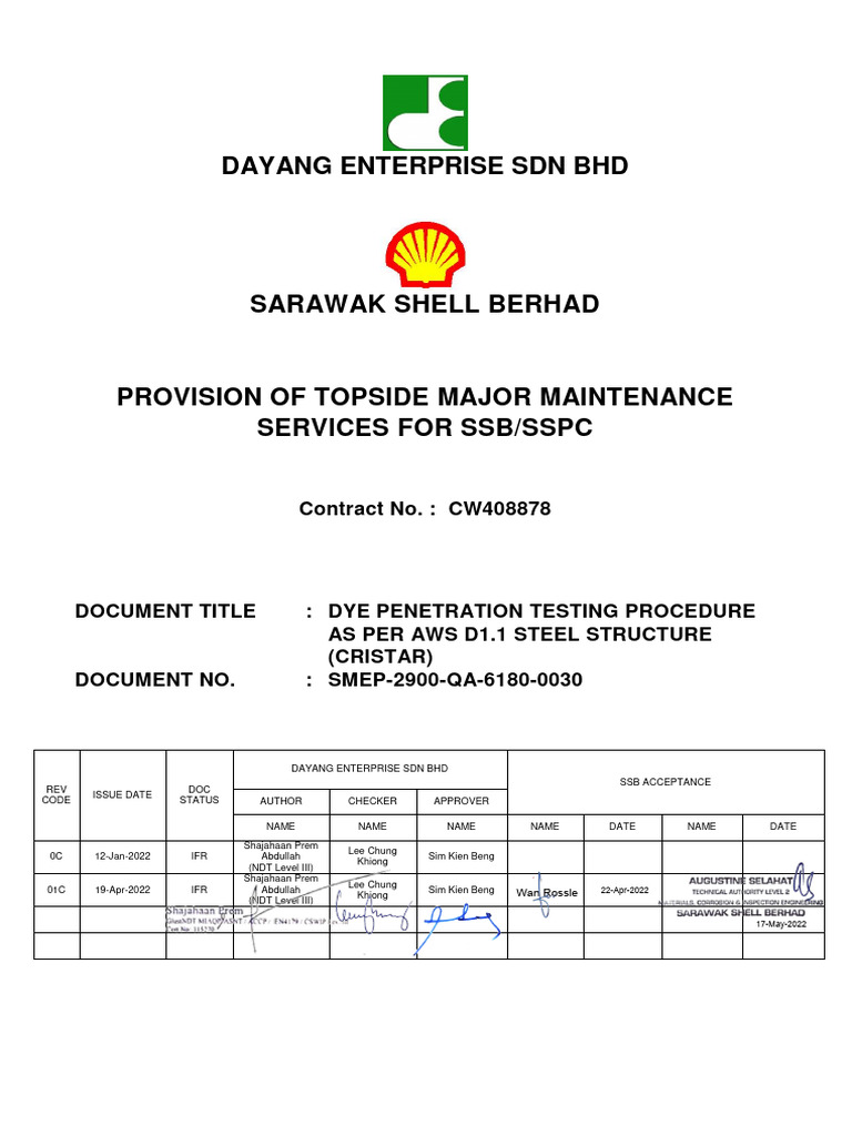 C43. SMEP-2900-QA-6180-0030 - DPI Procedure As Per AWS D1.1 Steel ...