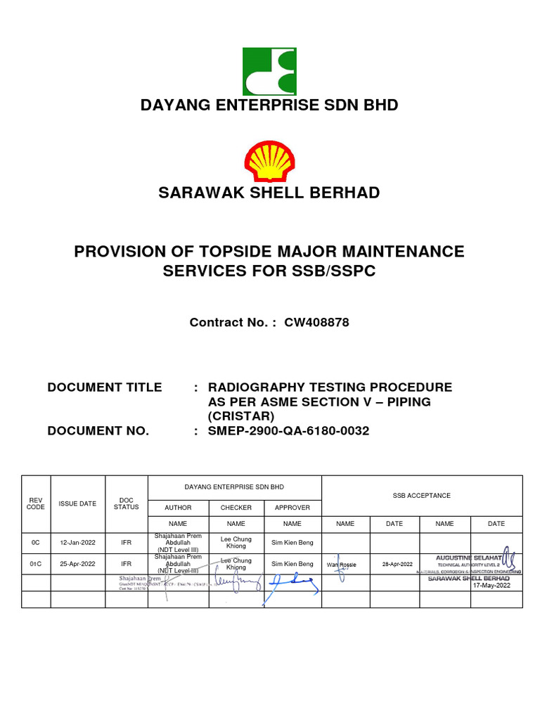 C45. SMEP-2900-QA-6180-0032 - RT Procedure As Per ASME V - Piping (Cristar) - Rev 01C - Approved ...