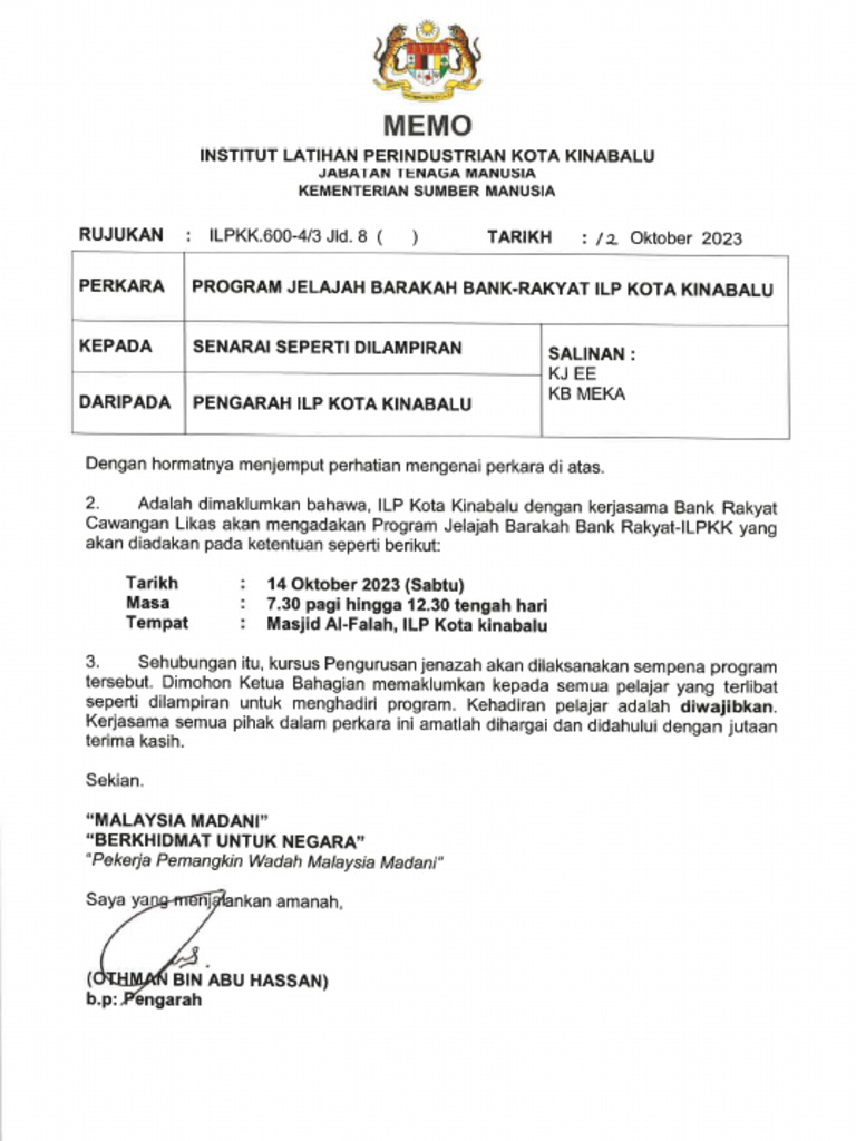 Memo Program Jelajah Barakah Bank Rakyat Ilp Kota Kinabalu 14 10 2023 Pdf