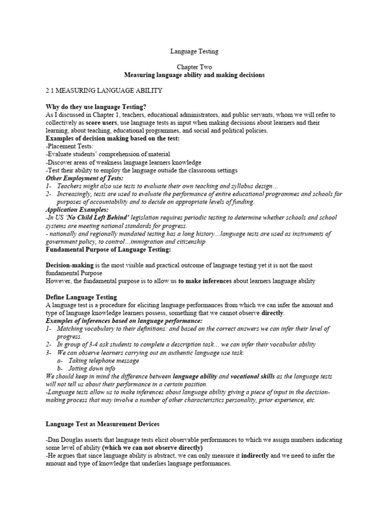 Chapter Two Language Testing | PDF | Reading Comprehension | Validity ...