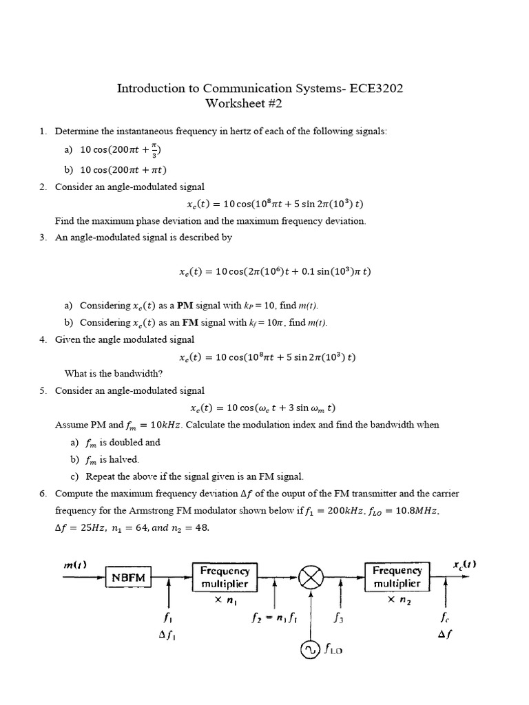 Worksheet #2 | PDF | Frequency Modulation | Sampling (Signal Processing)