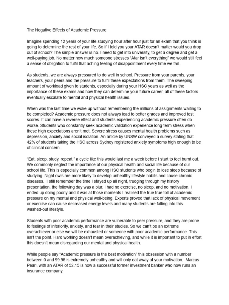 The Negative Effects of Academic Pressure | PDF | Anxiety ...