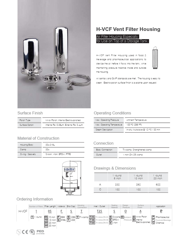 VCF Vent Filter Housing Specifications | PDF | Filtration ...