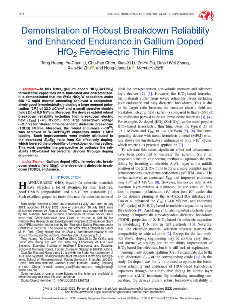Demonstration of Robust Breakdown Reliability and Enhanced Endurance in ...