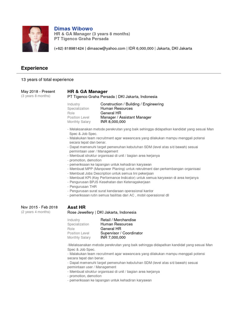 CV Dimas Wibowo | PDF | Karier & Perkembangan