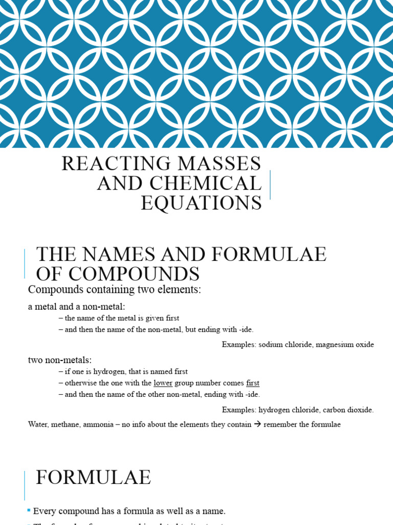 5 Reacting Masses and Chemical Equations | PDF | Chemical Compounds ...