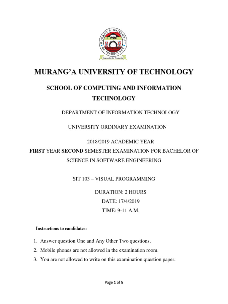 Sit 103 Visual Programming - 105517 | PDF | Computer Program | Programming