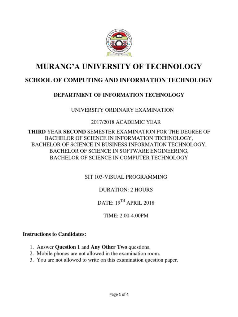 SIT 103 Visual Programming 105524 | PDF | Computer Programming | Computer Program