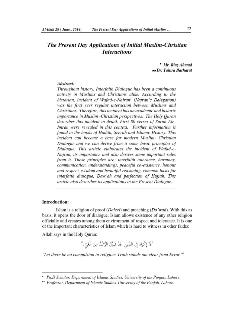 The Present Day Applications of Initial Muslim-Christian Interactions ...