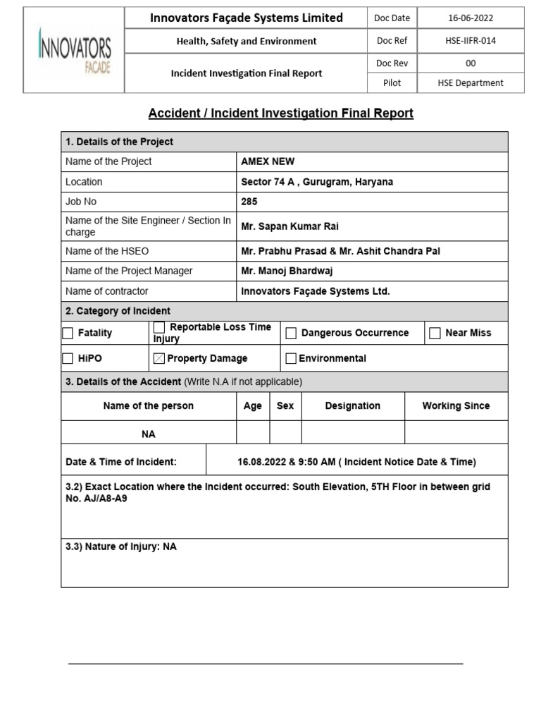 Incident Investigation Report - AMEX Project | PDF | Safety